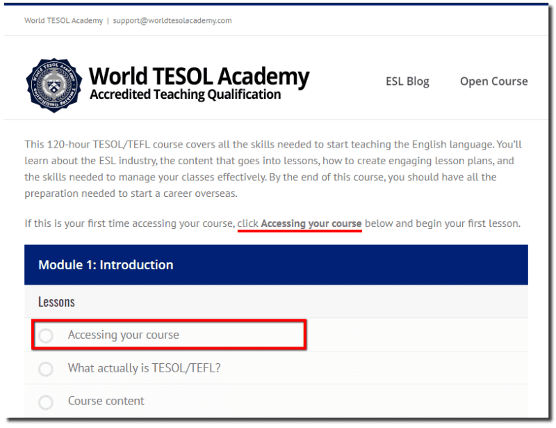 How do I log in to my course? - World TESOL Academy